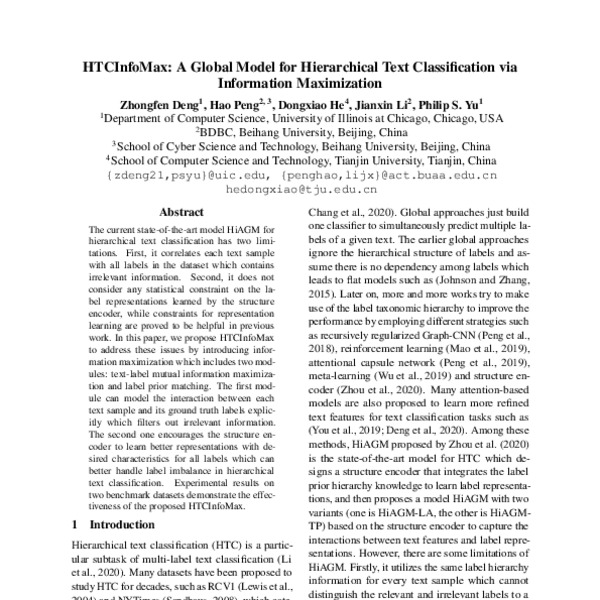 HTCInfoMax: A Global Model for Hierarchical Text Classification via Information Maximization ...