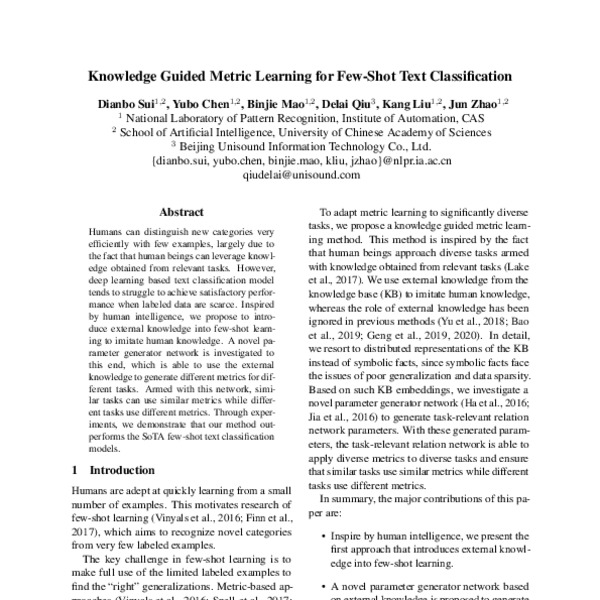Knowledge Guided Metric Learning For Few Shot Text Classification Acl Anthology
