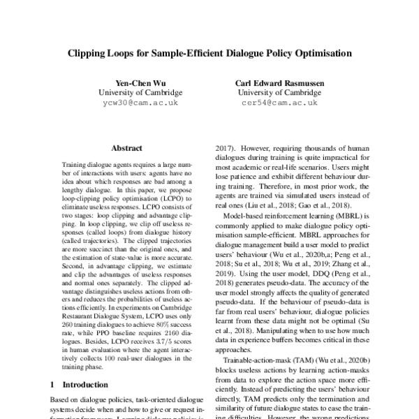Clipping Loops for Sample-Efficient Dialogue Policy Optimisation - ACL Anthology