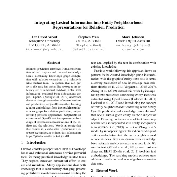 Integrating Lexical Information into Entity Neighbourhood Representations for Relation ...