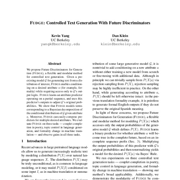 FUDGE: Controlled Text Generation With Future Discriminators - ACL ...