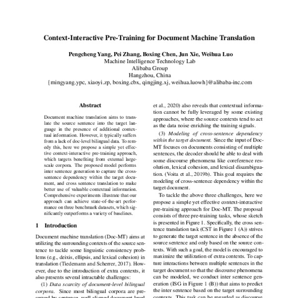 Context Interactive Pre Training For Document Machine Translation Acl