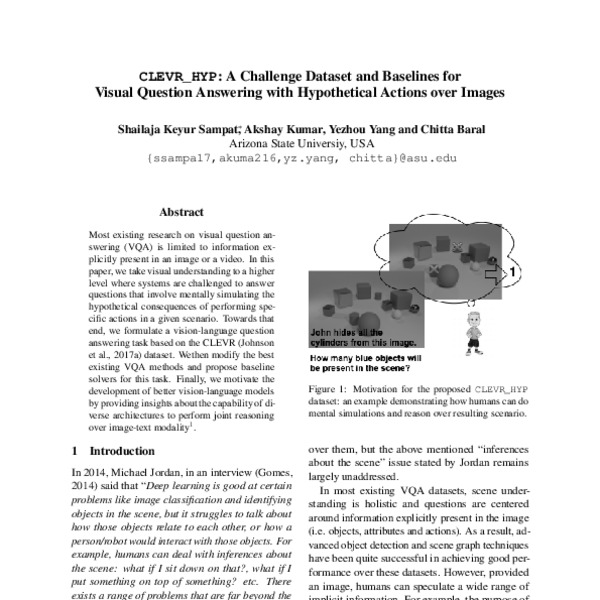 CLEVR_HYP: A Challenge Dataset and Baselines for Visual Question Answering with Hypothetical ...