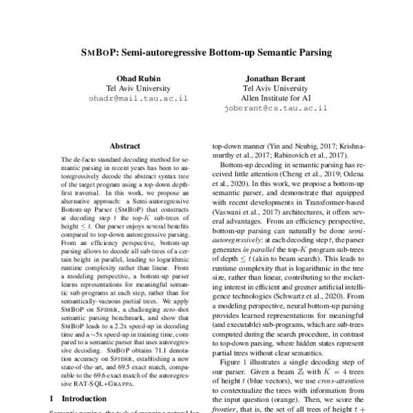 SmBoP: Semi-autoregressive Bottom-up Semantic Parsing - ACL Anthology