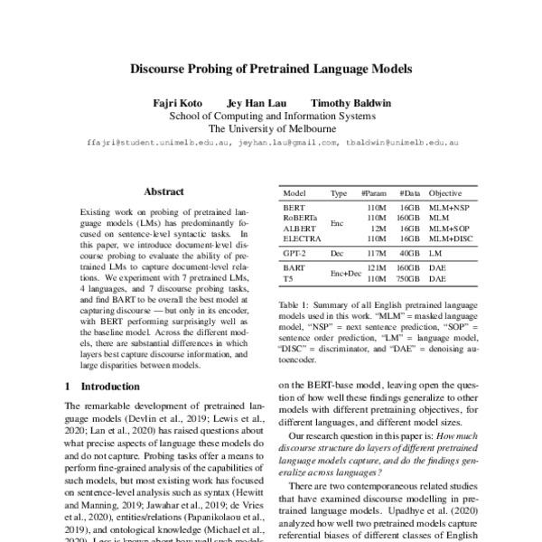 Discourse Probing of Pretrained Language Models - ACL Anthology
