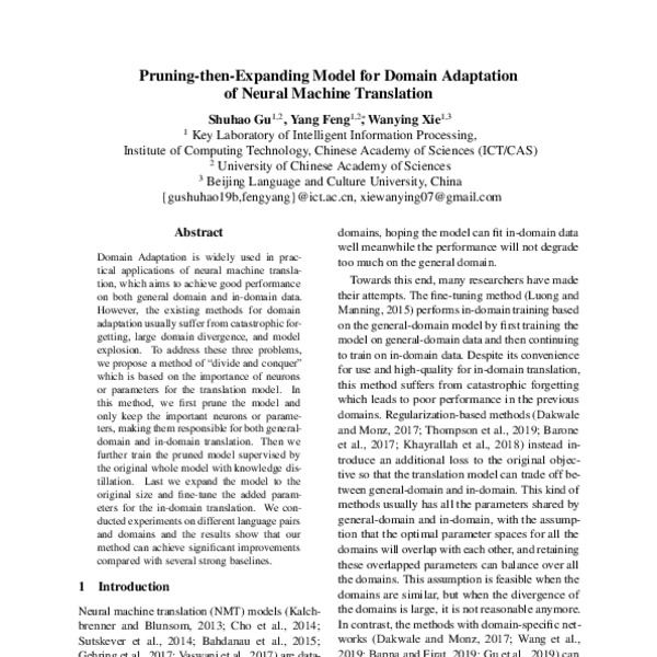 Pruning Then Expanding Model For Domain Adaptation Of Neural Machine