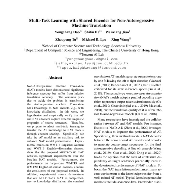 Multi-Task Learning with Shared Encoder for Non-Autoregressive Machine Translation - ACL Anthology