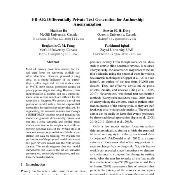 ER-AE: Differentially Private Text Generation for Authorship Anonymization - ACL Anthology