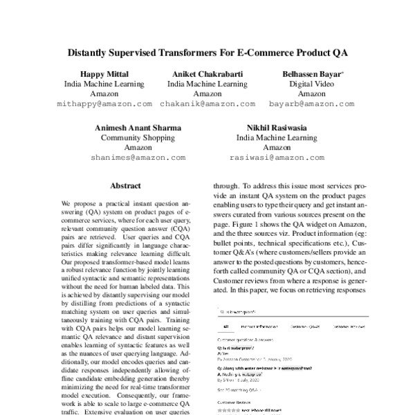 Distantly Supervised Transformers For E-Commerce Product QA - ACL Anthology