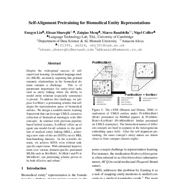 Self-Alignment Pretraining for Biomedical Entity Representations - ACL Anthology