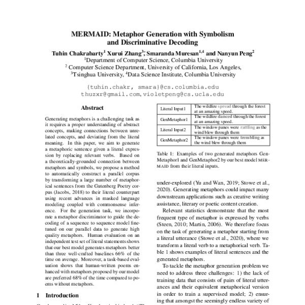 MERMAID: Metaphor Generation with Symbolism and Discriminative Decoding ...