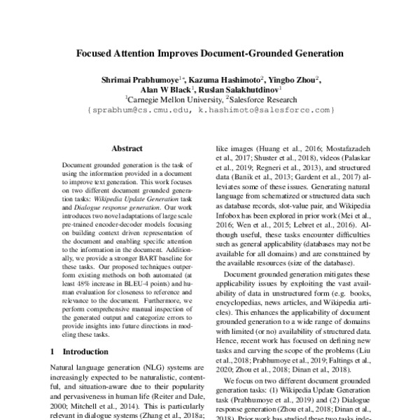 Focused Attention Improves Document-Grounded Generation - ACL Anthology