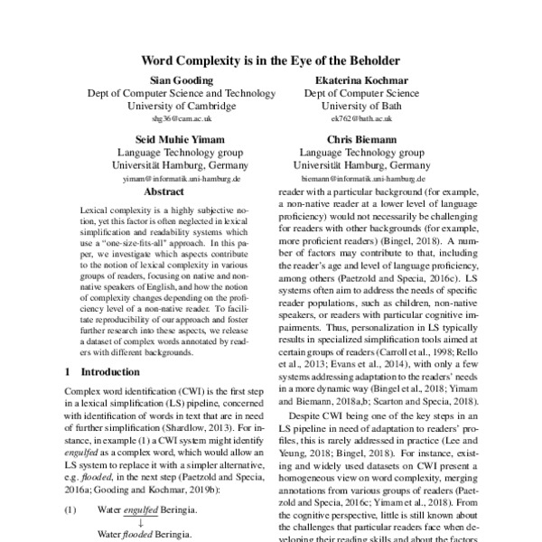 Word Complexity is in the Eye of the Beholder - ACL Anthology