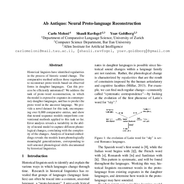 Ab Antiquo: Neural Proto-language Reconstruction - ACL Anthology