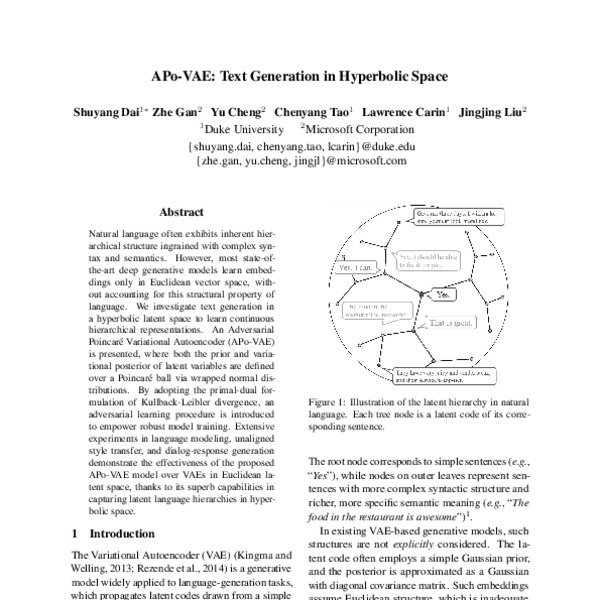 APo-VAE: Text Generation in Hyperbolic Space - ACL Anthology