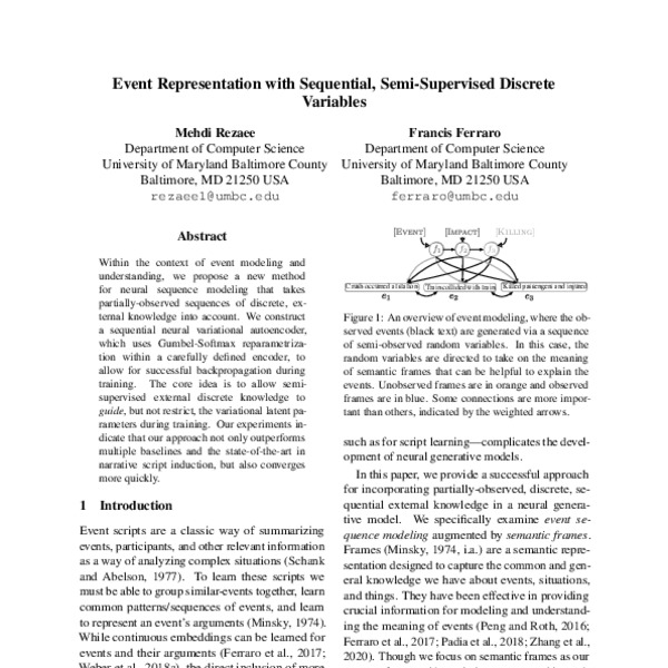 Event Representation With Sequential Semi Supervised Discrete