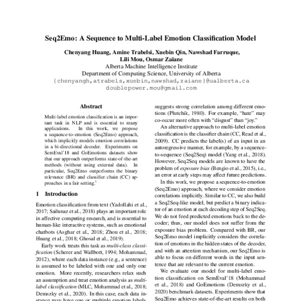 Seq2emo A Sequence To Multi Label Emotion Classification Model Acl Anthology