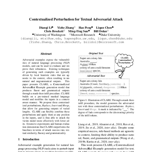 Contextualized Perturbation For Textual Adversarial Attack Acl Anthology