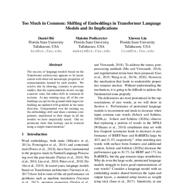 Too Much In Common Shifting Of Embeddings In Transformer Language Models And Its Implications