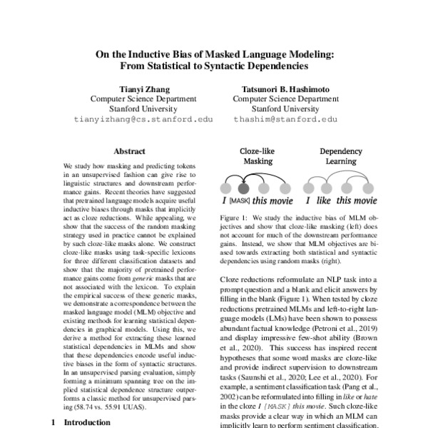 On The Inductive Bias Of Masked Language Modeling From Statistical To Syntactic Dependencies