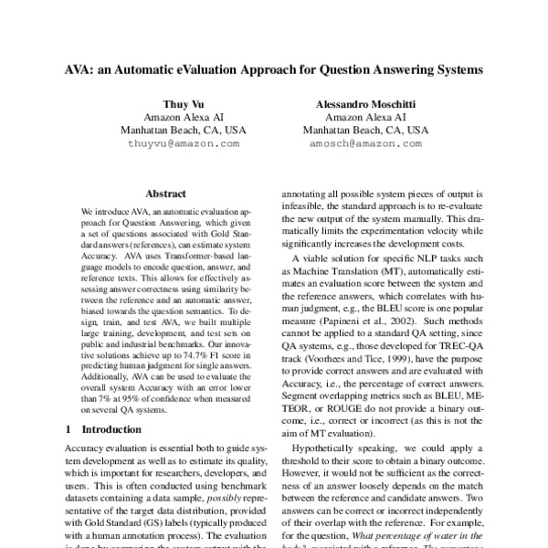 AVA: an Automatic eValuation Approach for Question Answering Systems ...