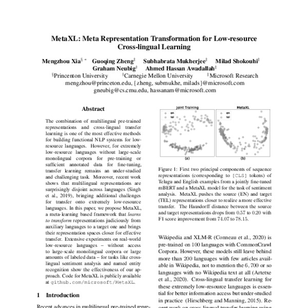 MetaXL: Meta Representation Transformation for Low-resource Cross ...