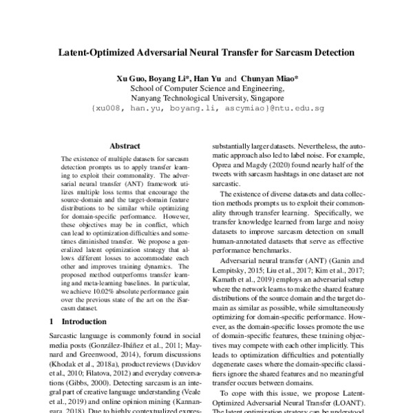Latent Optimized Adversarial Neural Transfer For Sarcasm Detection Acl Anthology
