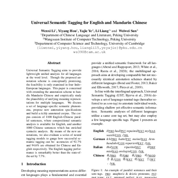 Universal Semantic Tagging for English and Mandarin Chinese - ACL Anthology