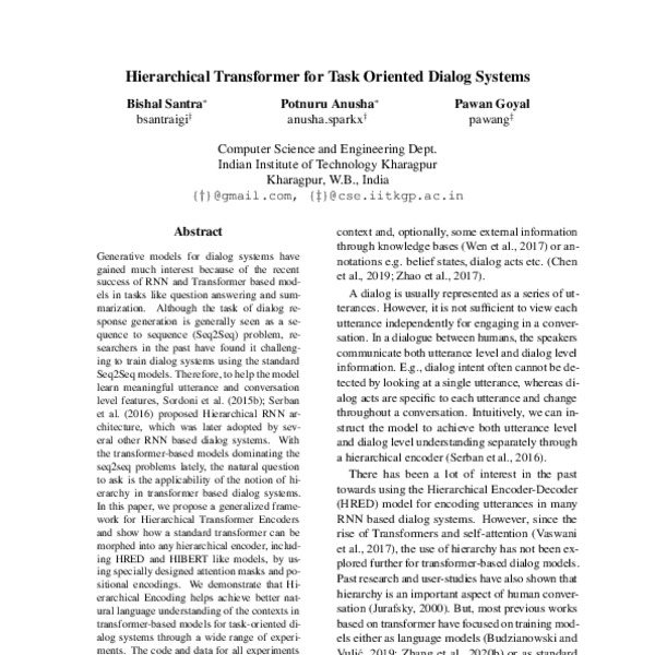 Hierarchical Transformer For Task Oriented Dialog Systems Acl Anthology