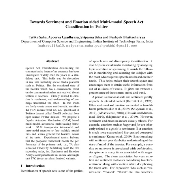Towards Sentiment and Emotion aided Multi-modal Speech Act Classification in Twitter - ACL Anthology