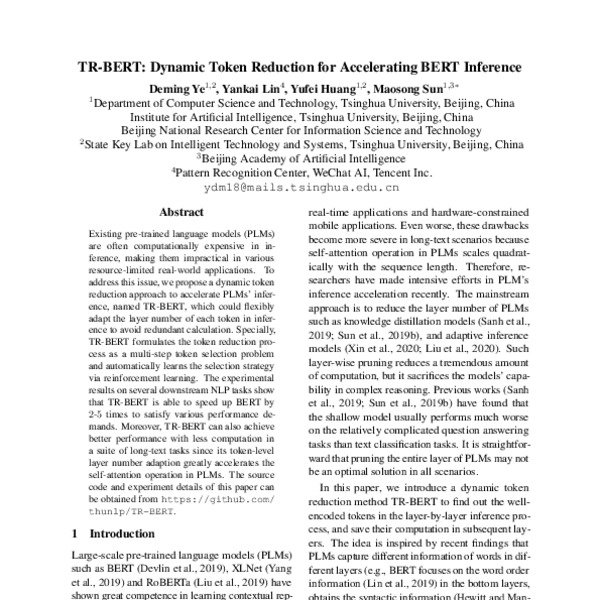 Tr Bert Dynamic Token Reduction For Accelerating Bert Inference Acl Anthology