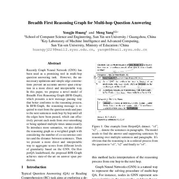 Breadth First Reasoning Graph for Multi-hop Question Answering - ACL Anthology