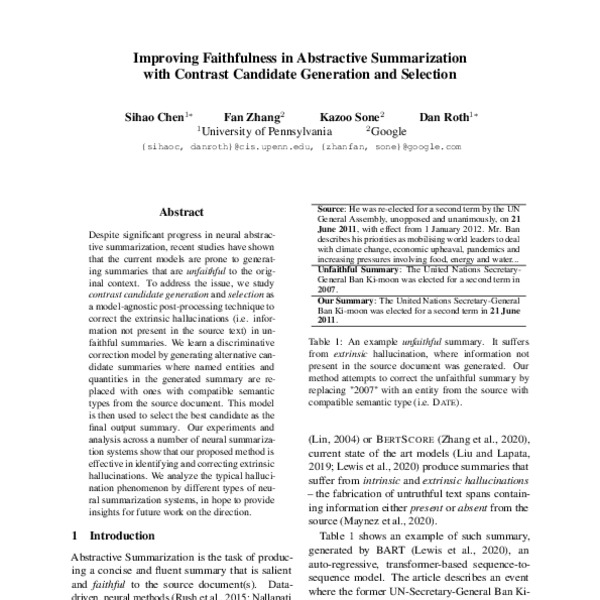 Improving Faithfulness in Abstractive Summarization with Contrast Candidate Generation and ...