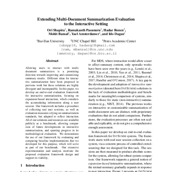 Extending Multi-Document Summarization Evaluation to the Interactive Setting - ACL Anthology