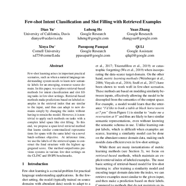 Few-shot Intent Classification and Slot Filling with Retrieved Examples - ACL Anthology