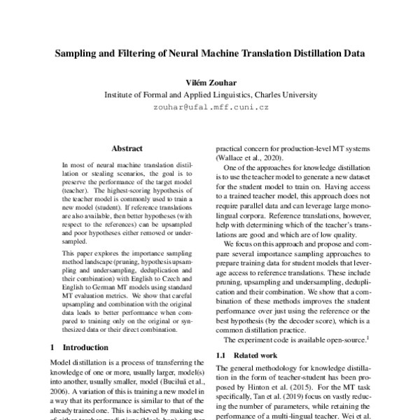 Sampling and Filtering of Neural Machine Translation Distillation Data - ACL Anthology