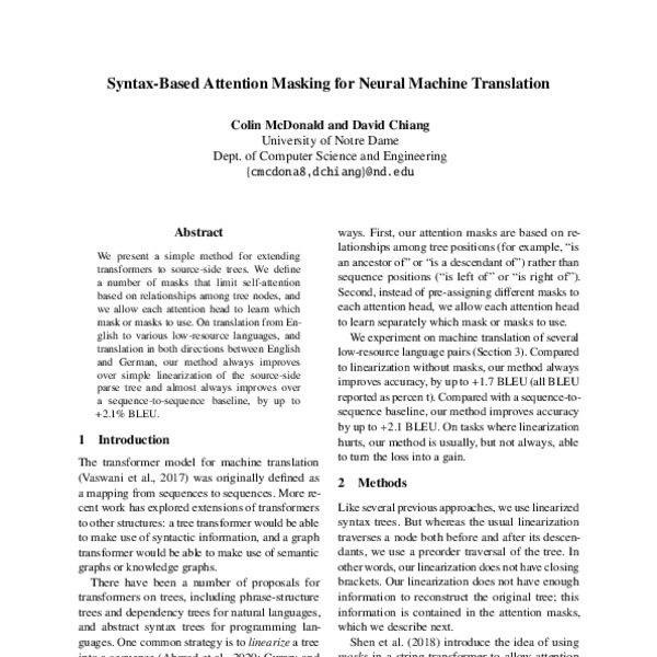Syntax-Based Attention Masking for Neural Machine Translation - ACL Anthology