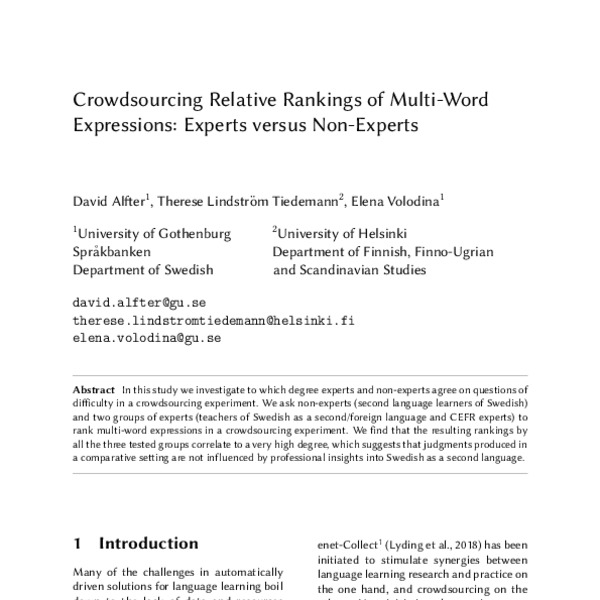 Crowdsourcing Relative Rankings Of Multi Word Expressions Experts