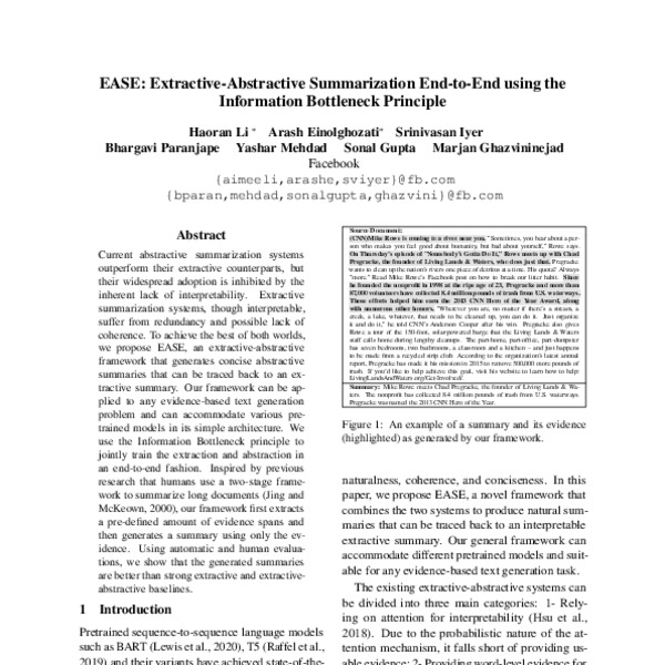EASE: Extractive-Abstractive Summarization End-to-End using the ...