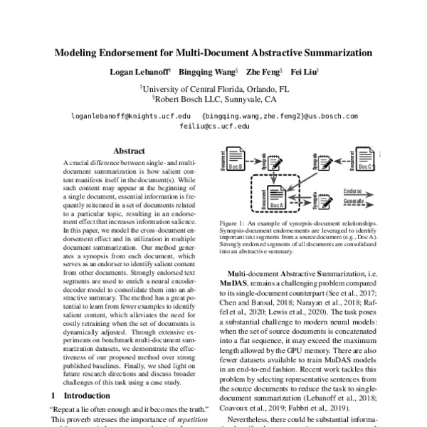 Modeling Endorsement for Multi-Document Abstractive Summarization - ACL Anthology