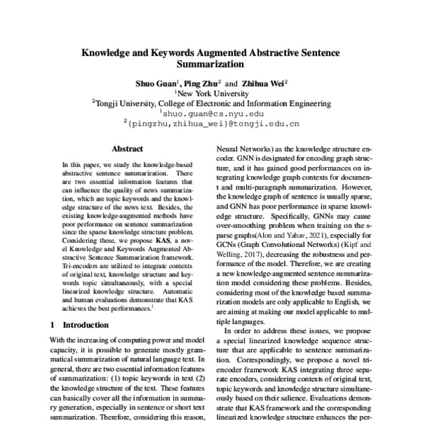 Knowledge and Keywords Augmented Abstractive Sentence Summarization ...