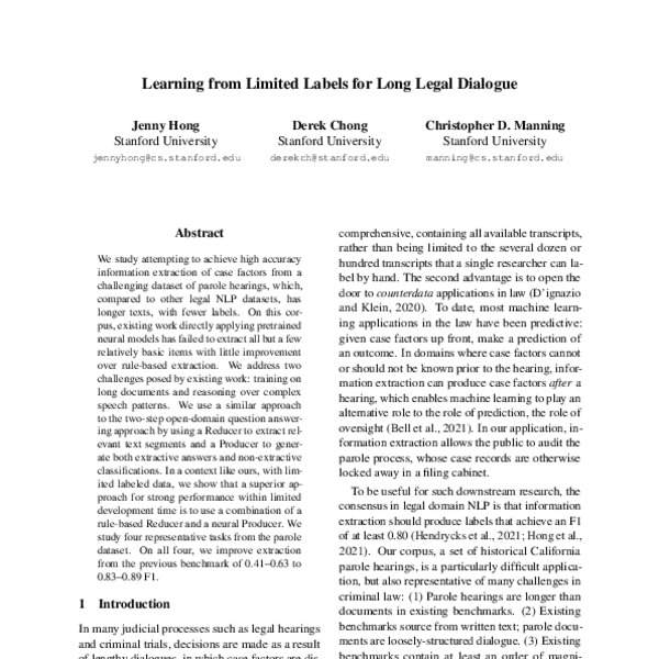 Learning from Limited Labels for Long Legal Dialogue - ACL Anthology