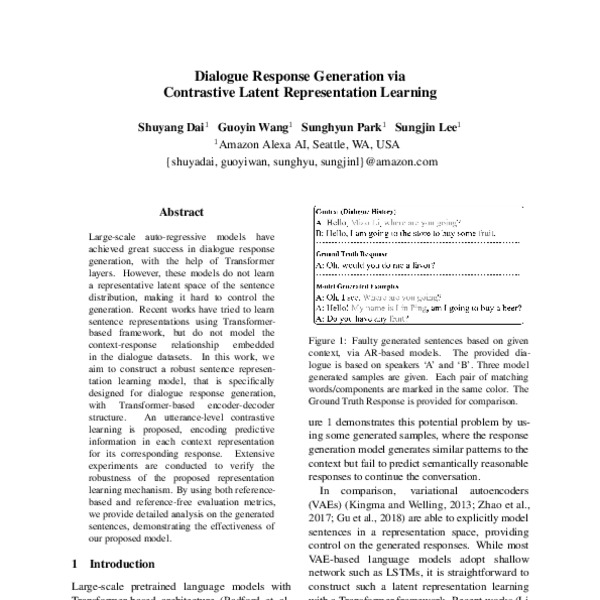 Dialogue Response Generation via Contrastive Latent Representation Learning - ACL Anthology