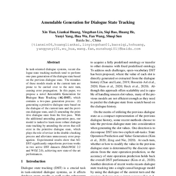 Amendable Generation for Dialogue State Tracking - ACL Anthology