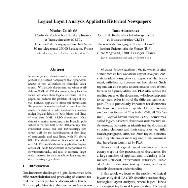 Logical Layout Analysis Applied to Historical Newspapers - ACL Anthology