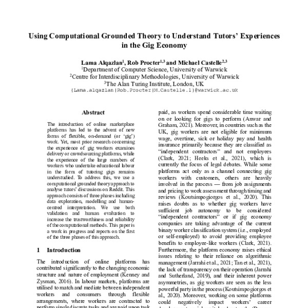 Using Computational Grounded Theory to Understand Tutors’ Experiences in the Gig Economy - ACL ...
