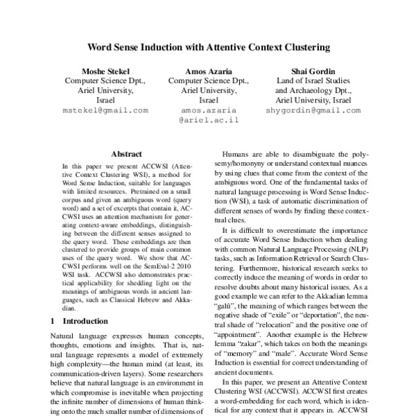 Word Sense Induction with Attentive Context Clustering - ACL Anthology