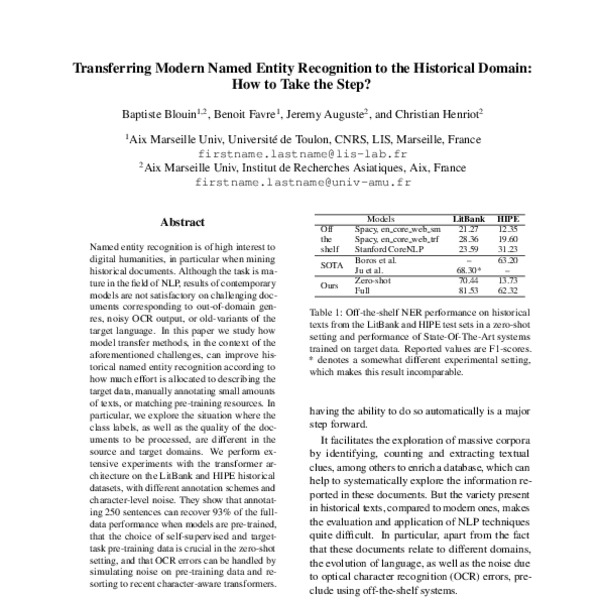 Transferring Modern Named Entity Recognition to the Historical Domain: How to Take the Step ...