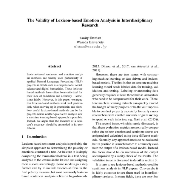 The Validity of Lexicon-based Sentiment Analysis in Interdisciplinary ...