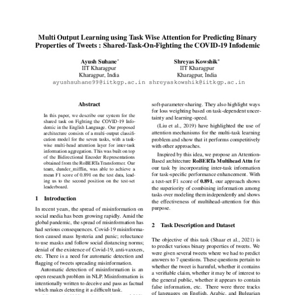 Multi Output Learning using Task Wise Attention for Predicting Binary ...